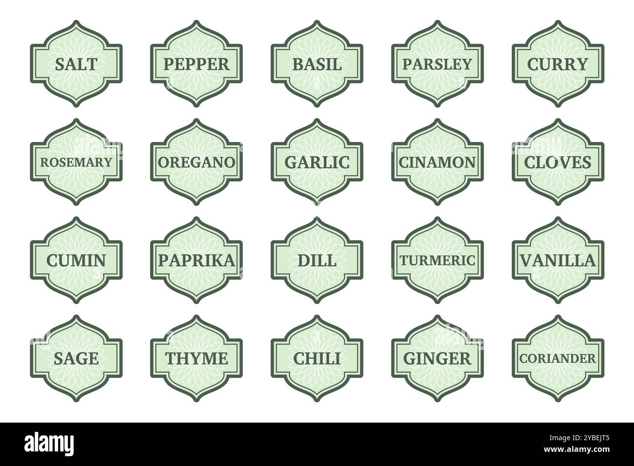 Decorative Seasoning Spice Green Label Emblem Collection Set Stock ...