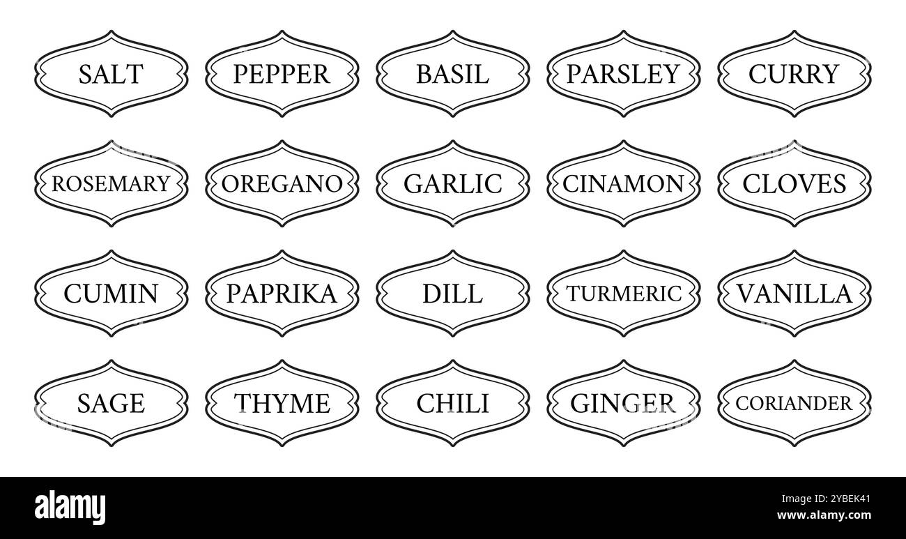 Modern Minimal Seasoning Spice Label Emblem Collection Set Stock Vector ...