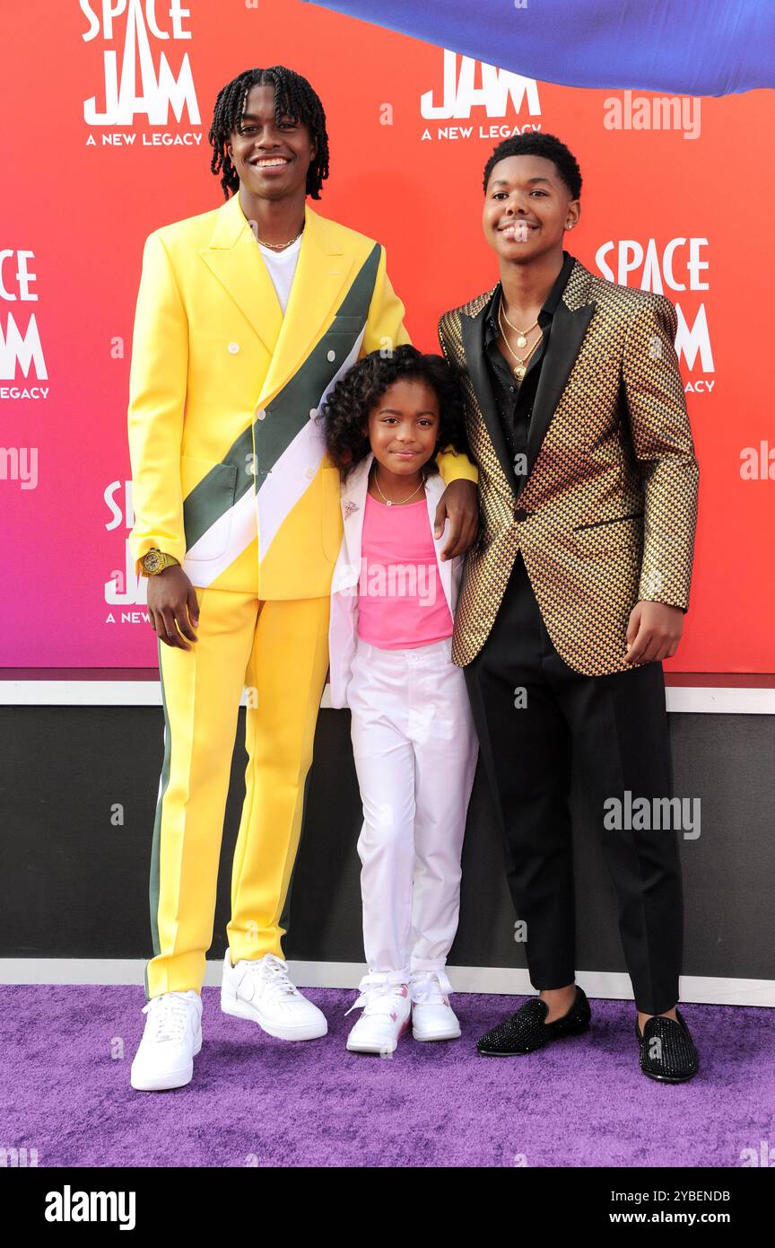 Ceyair Wright, Harper Leigh Alexander, and Cedric Joe at the Los Angeles premiere of 'Space Jam ...