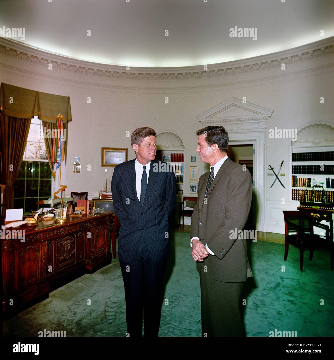 U.S. President John F. Kennedy visiting with American actor Cliff ...