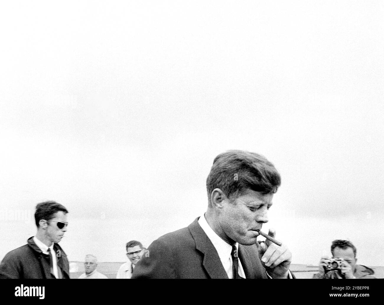 U.S. President John F. Kennedy smoking a cigar, Hyannis Port ...
