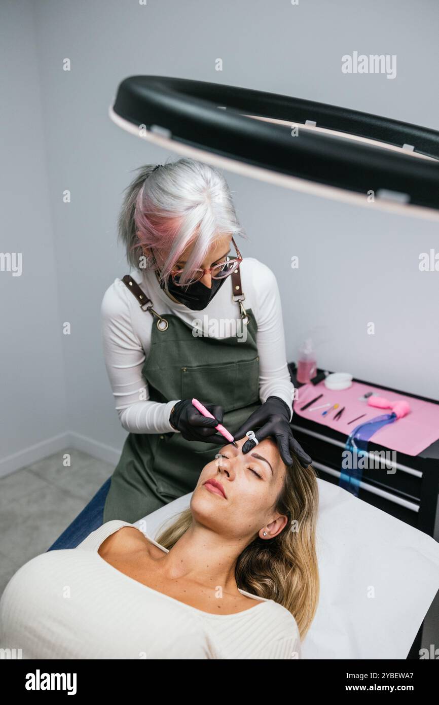 Professional microblading session in modern beauty salon Stock Photo ...