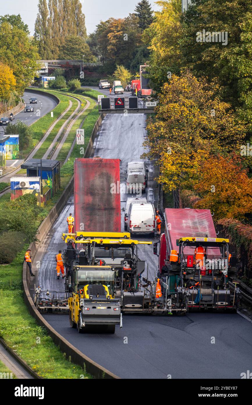New whisper asphalt surface for the A40 freeway, in the city of Essen ...