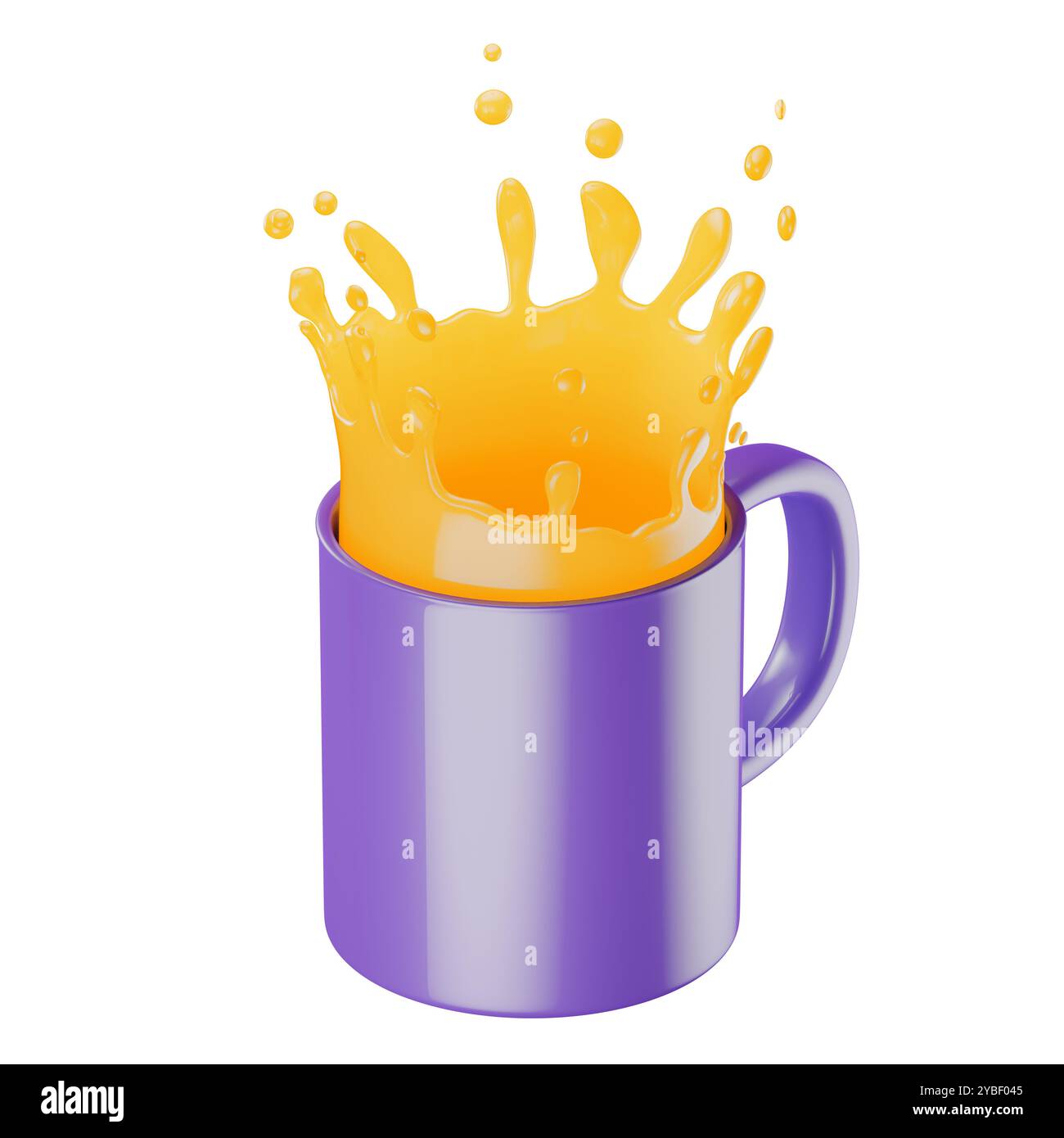 orange juice splash in mug isolated on a white background. 3d render ...