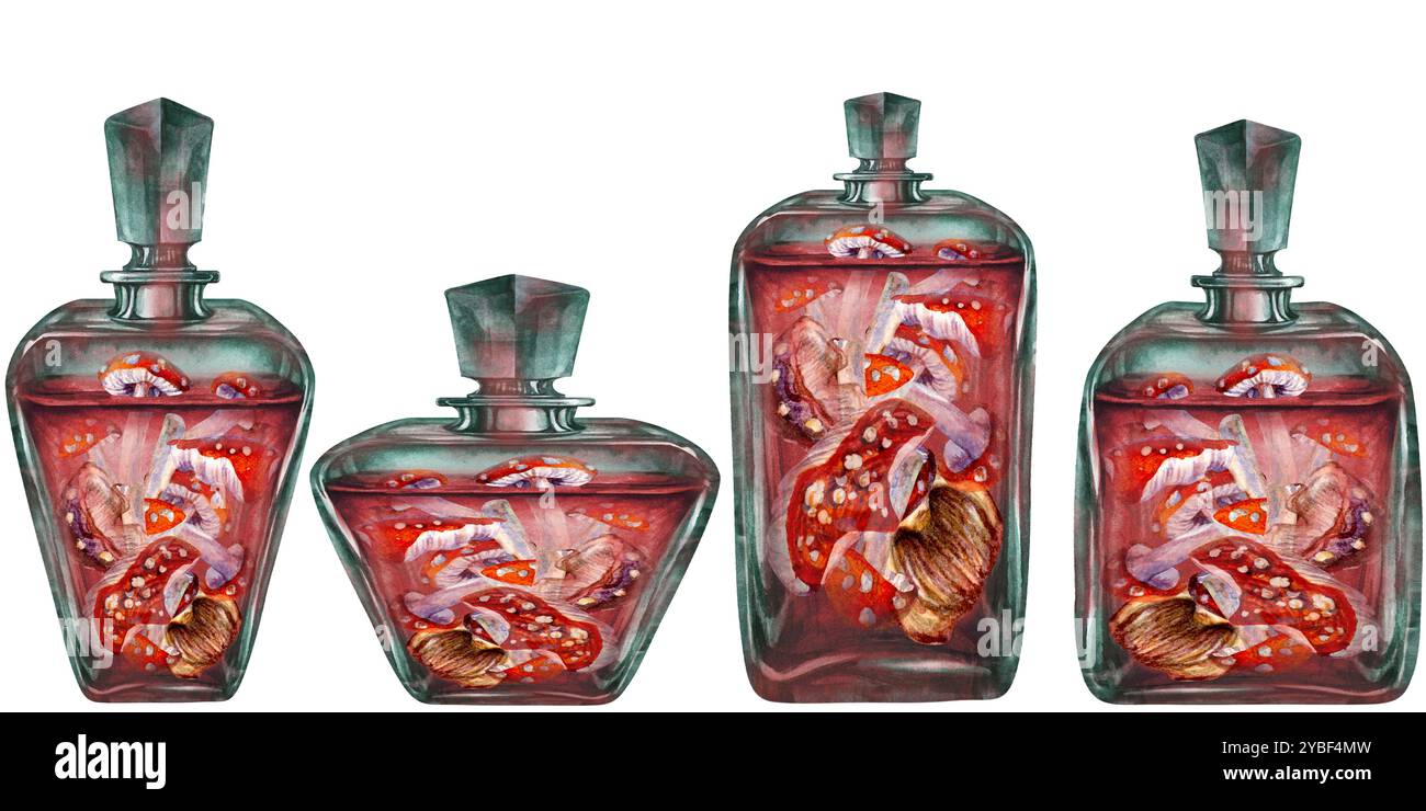 Seamless border of glass vintage bottle with liquid and poisonous ...