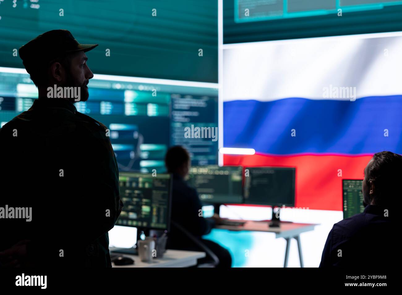 Russian military personnel in high tech government office spreading ...
