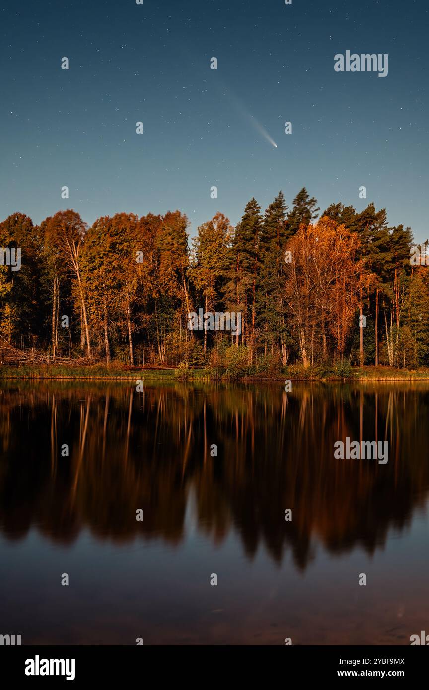 Comet C 2023 A3 Tsuchinshan–ATLAS over the forest lake in Latvia on ...