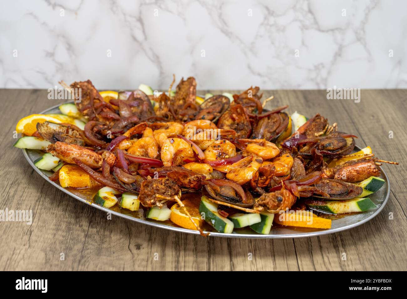 Delicious looking shellfish dish full of shrimp, crawfish, and mussels ...
