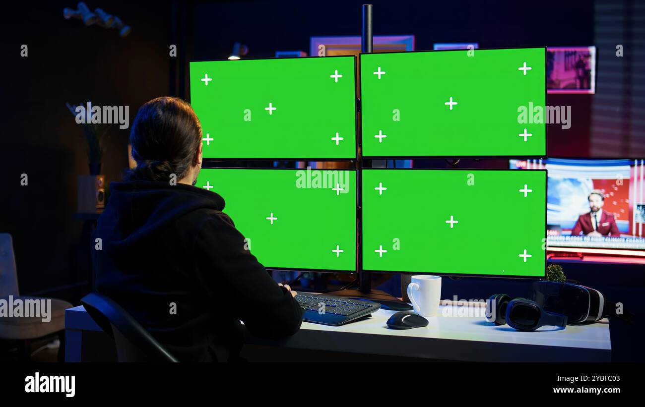 Cybercriminal Coding On Green Screen Monitors Developing Zero Day Exploit Undetectable By