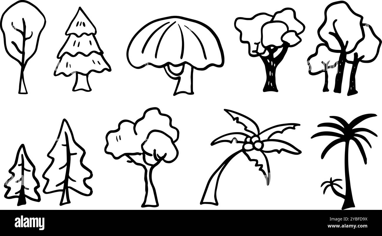 Tree Set Illustration | Minimalist Doodle Vector for Nature and ...