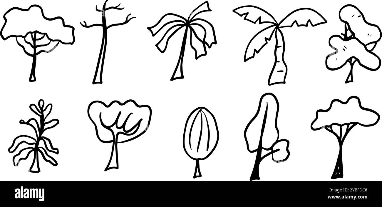 Tree Set Illustration | Minimalist Doodle Vector for Nature and ...