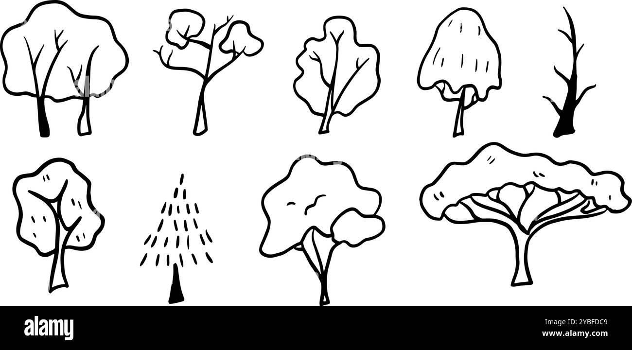 Tree Set Illustration | Minimalist Doodle Vector for Nature and ...