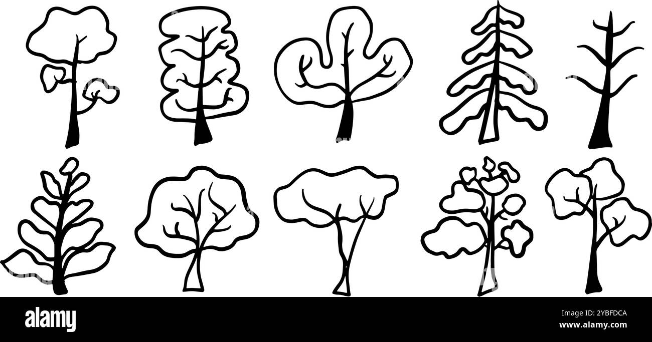Tree Set Illustration | Minimalist Doodle Vector for Nature and ...