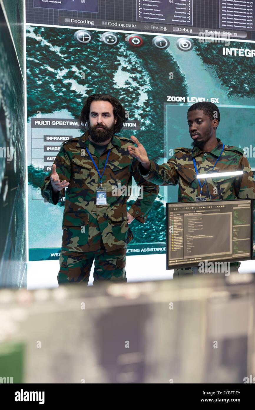 Professional army engineers gather intelligence for terrain operations ...