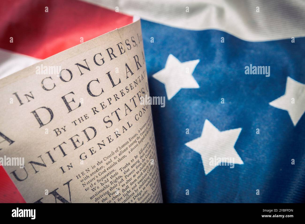 United States Declaration of Independence on a Betsy Ross flag Stock ...