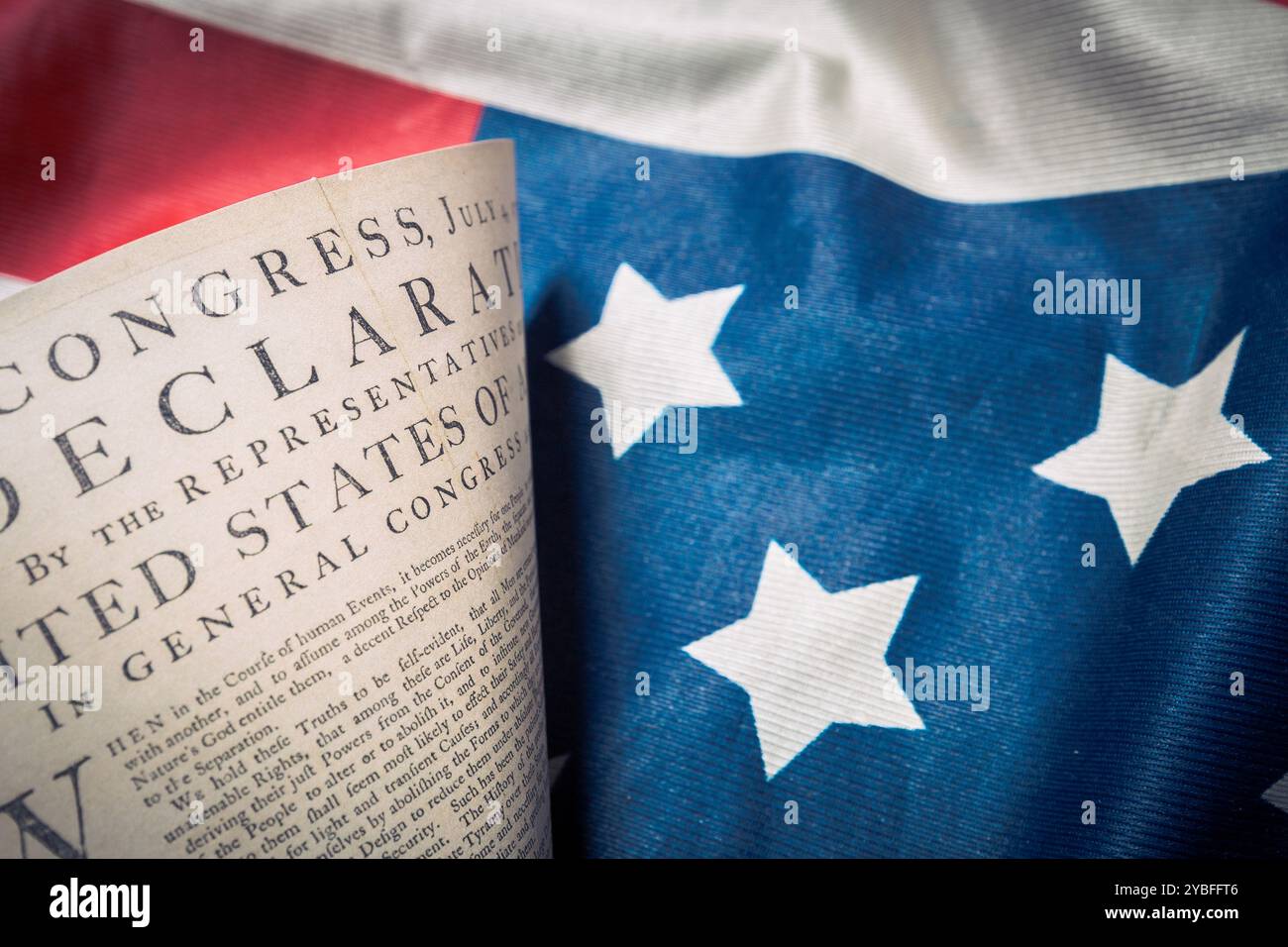 United States Declaration of Independence on a Betsy Ross flag Stock ...