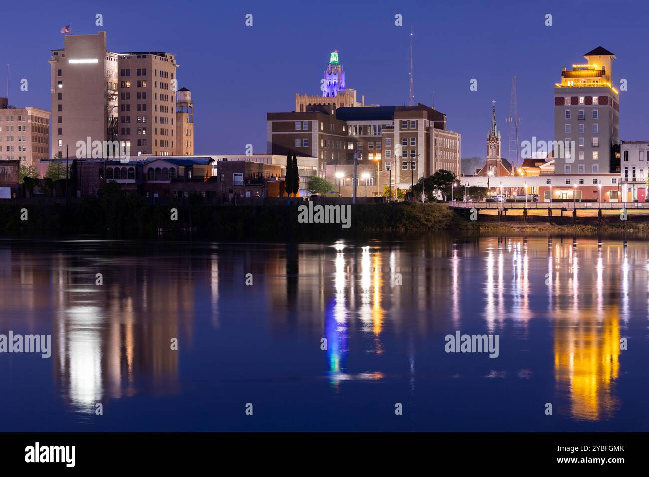 Monroe, Louisiana, USA - April 4, 2024: Evening lights shine on the ...