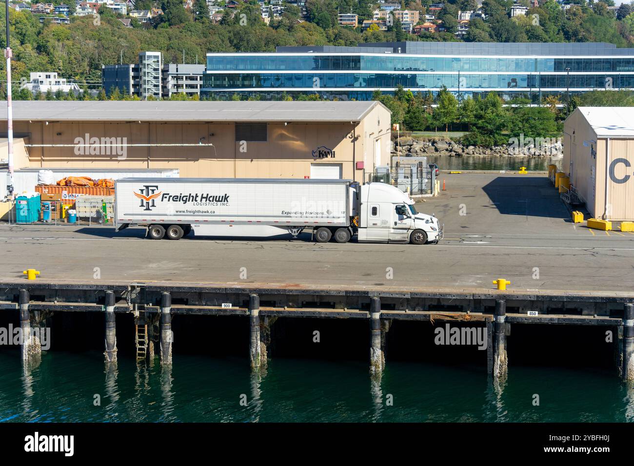Seattle, Washington, USA - September 20, 2024: Freight Hawk semi truck ...