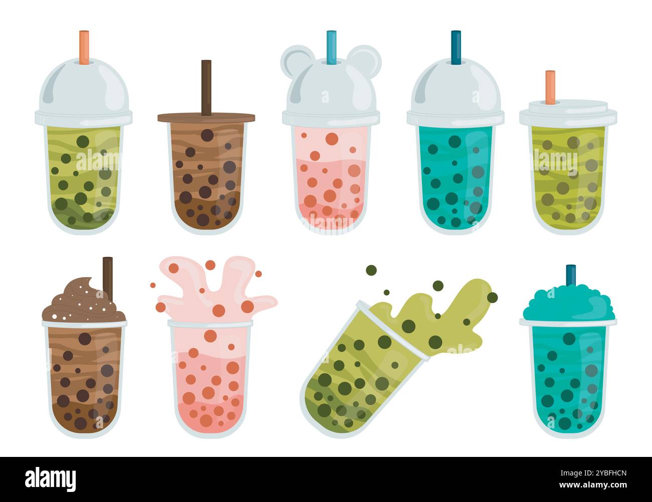 Set of bubble tea. Traditional asian hot drinks. Cafe or coffee shop ...