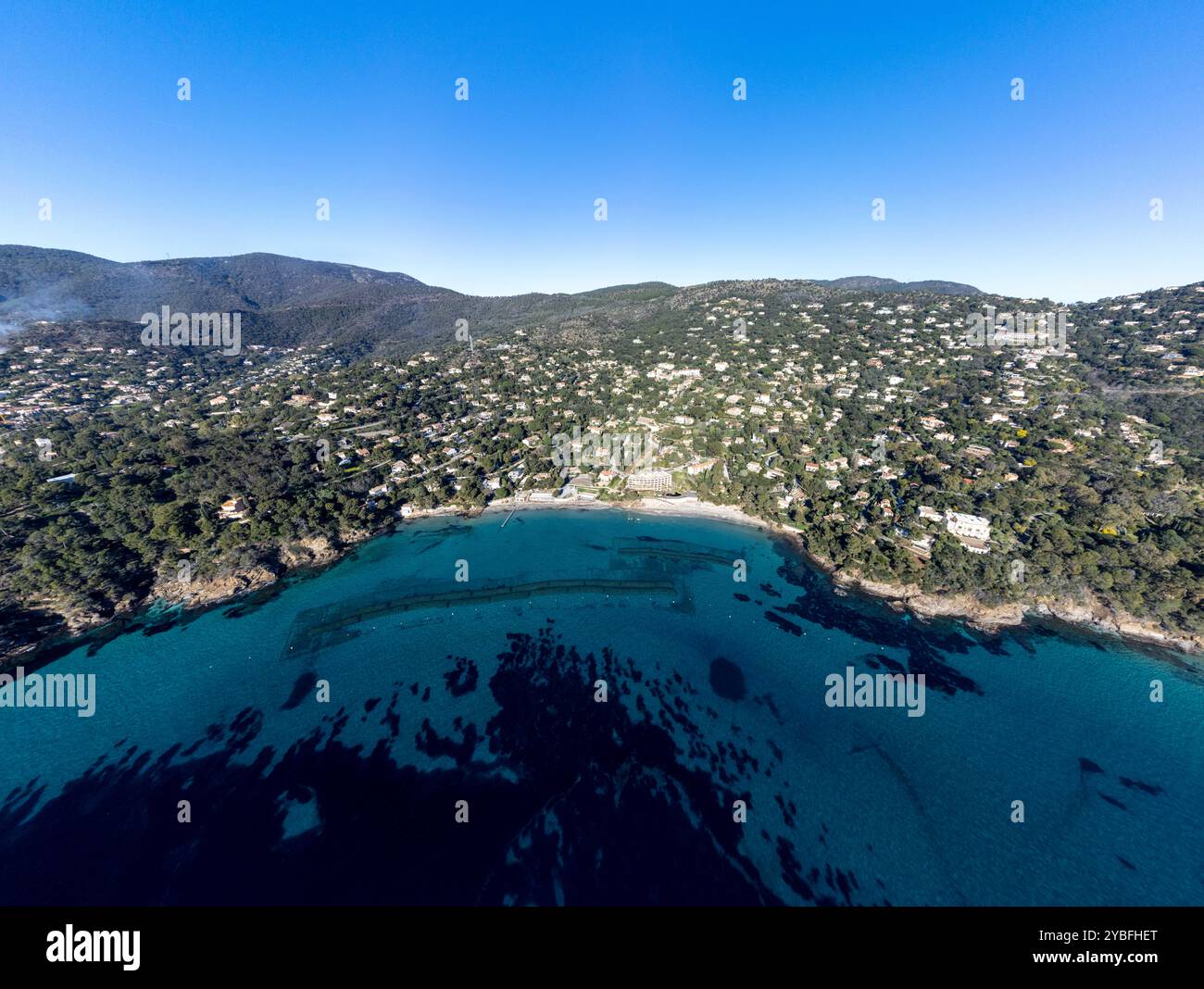 Aerial photography of Rayol beach, in Rayol-Canadel-sur-Mer, French ...