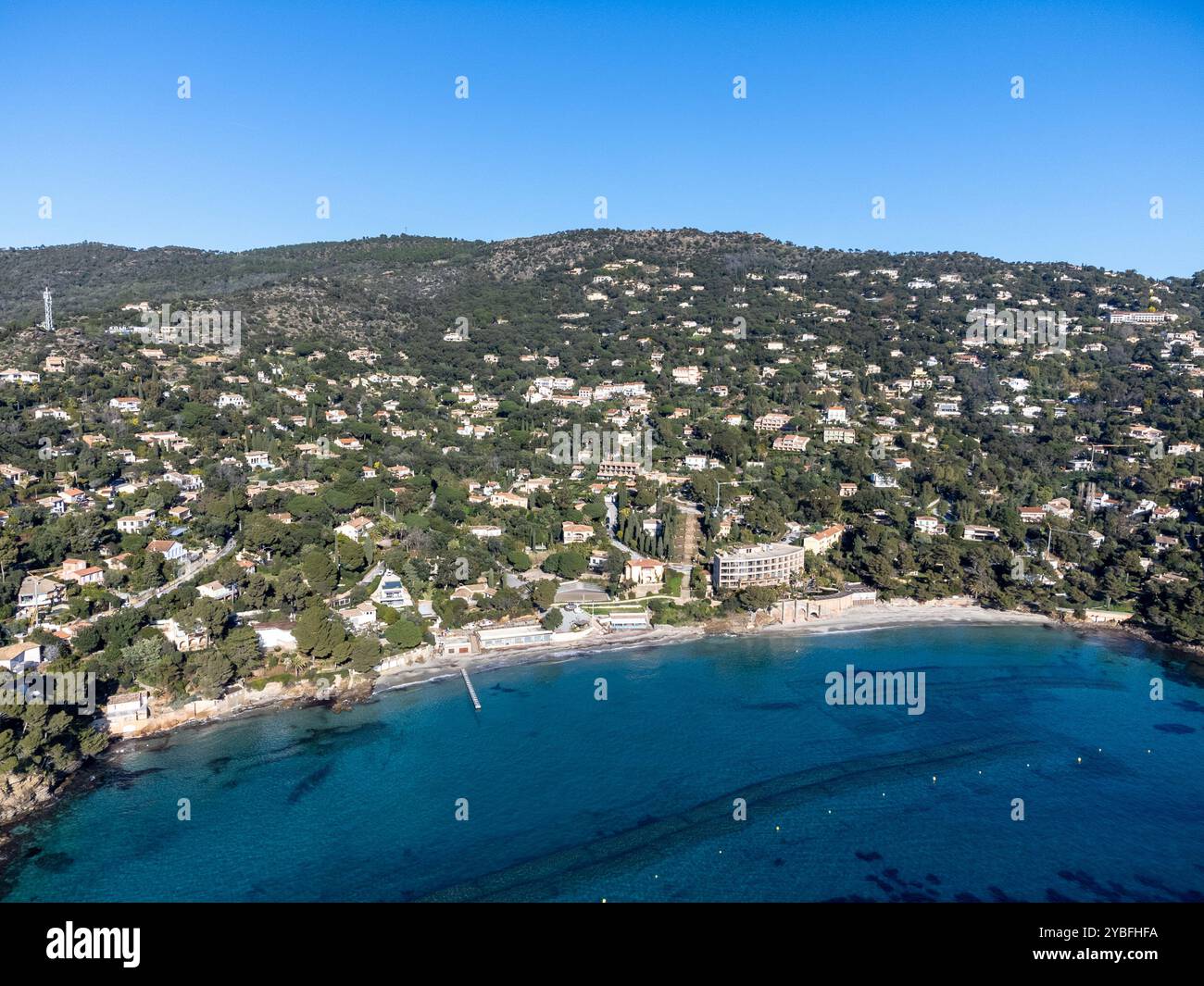 Aerial photography of Rayol beach, in Rayol-Canadel-sur-Mer, French ...