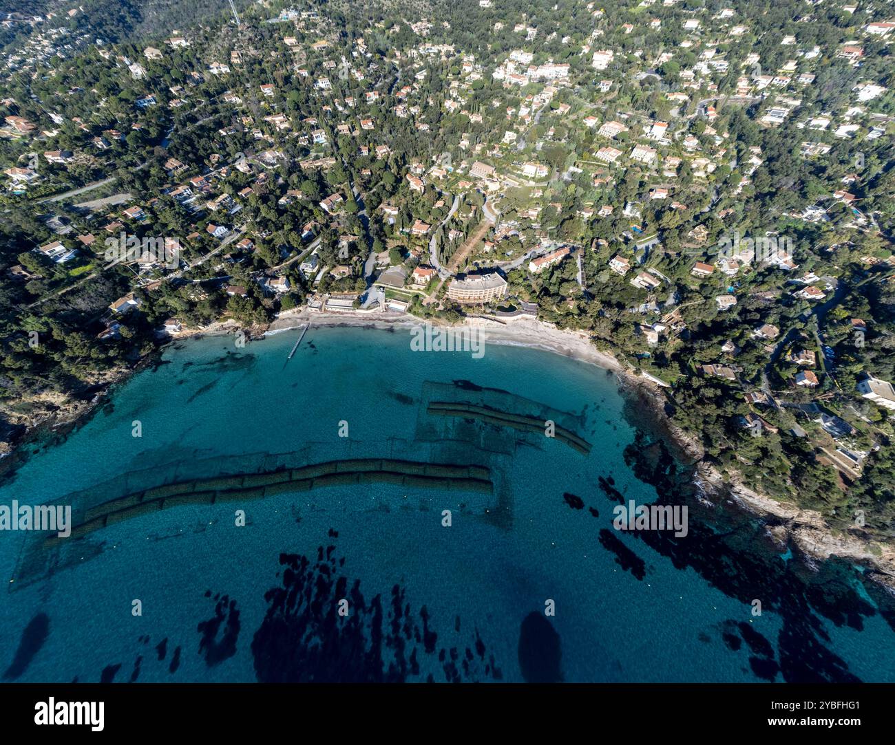 Aerial photography of Rayol beach, in Rayol-Canadel-sur-Mer, French ...