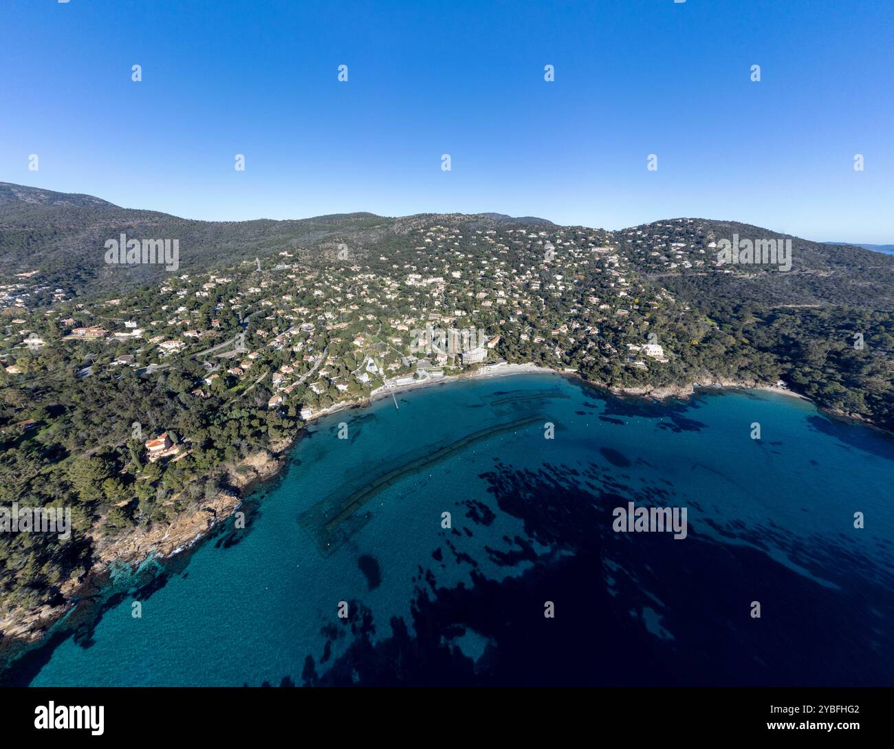 Aerial photography of Rayol beach, in Rayol-Canadel-sur-Mer, French ...