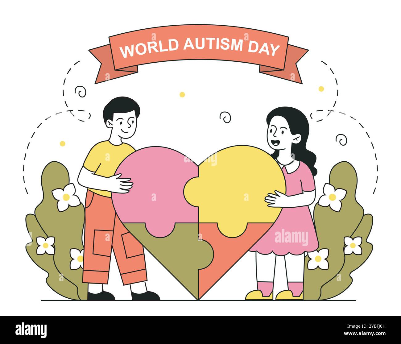 World autism day poster. Boy and girl with heart from colorful puzzles ...