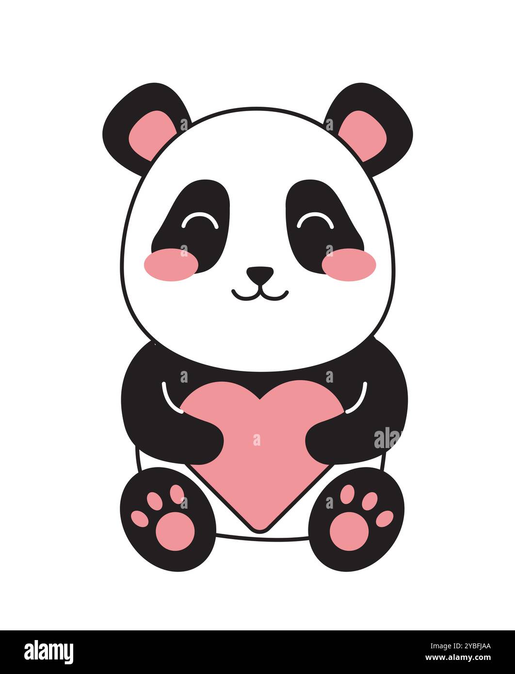 Cute minimalistic panda. Adorable asian animal with heart in hands ...