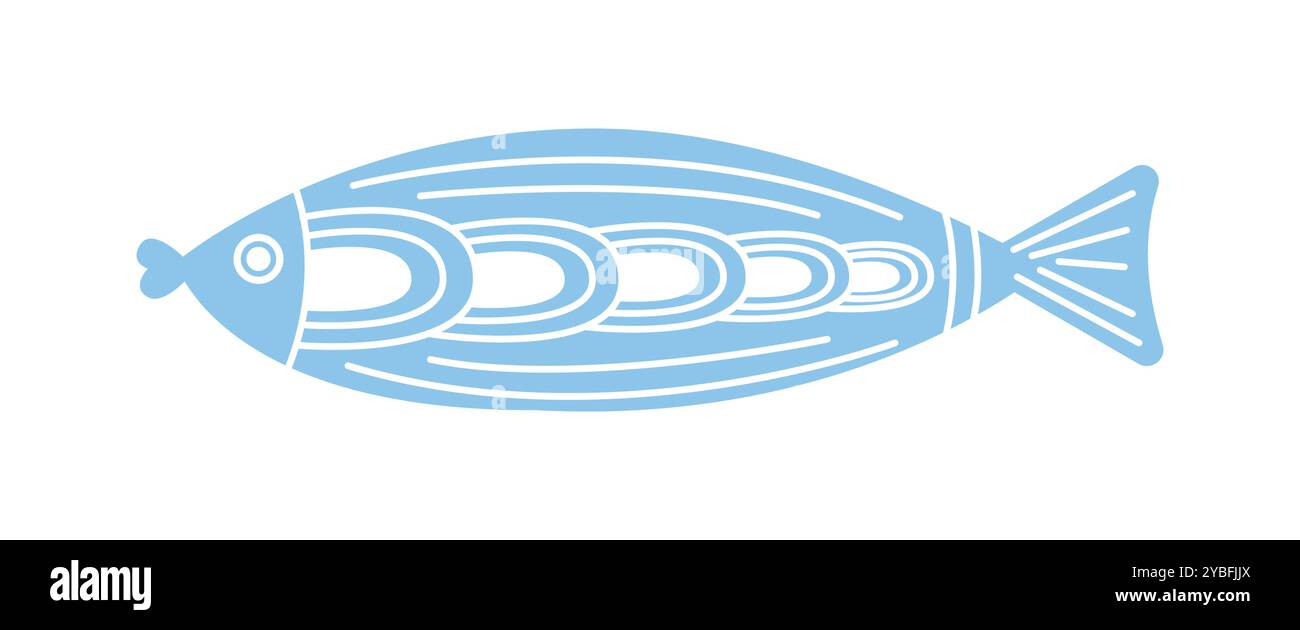 Abstract pattern fish. Blue fish with abstract minimalistic ornament ...