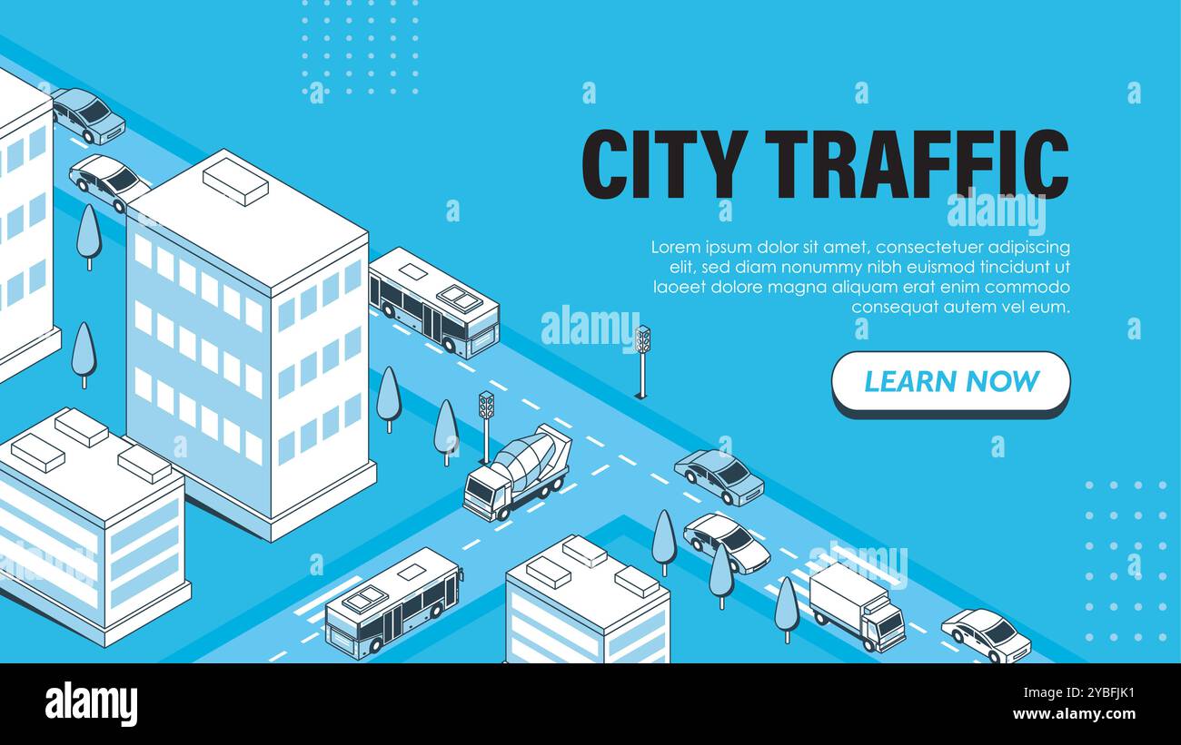 Isometric city traffic poster. Cars at crossroad at urban streets ...