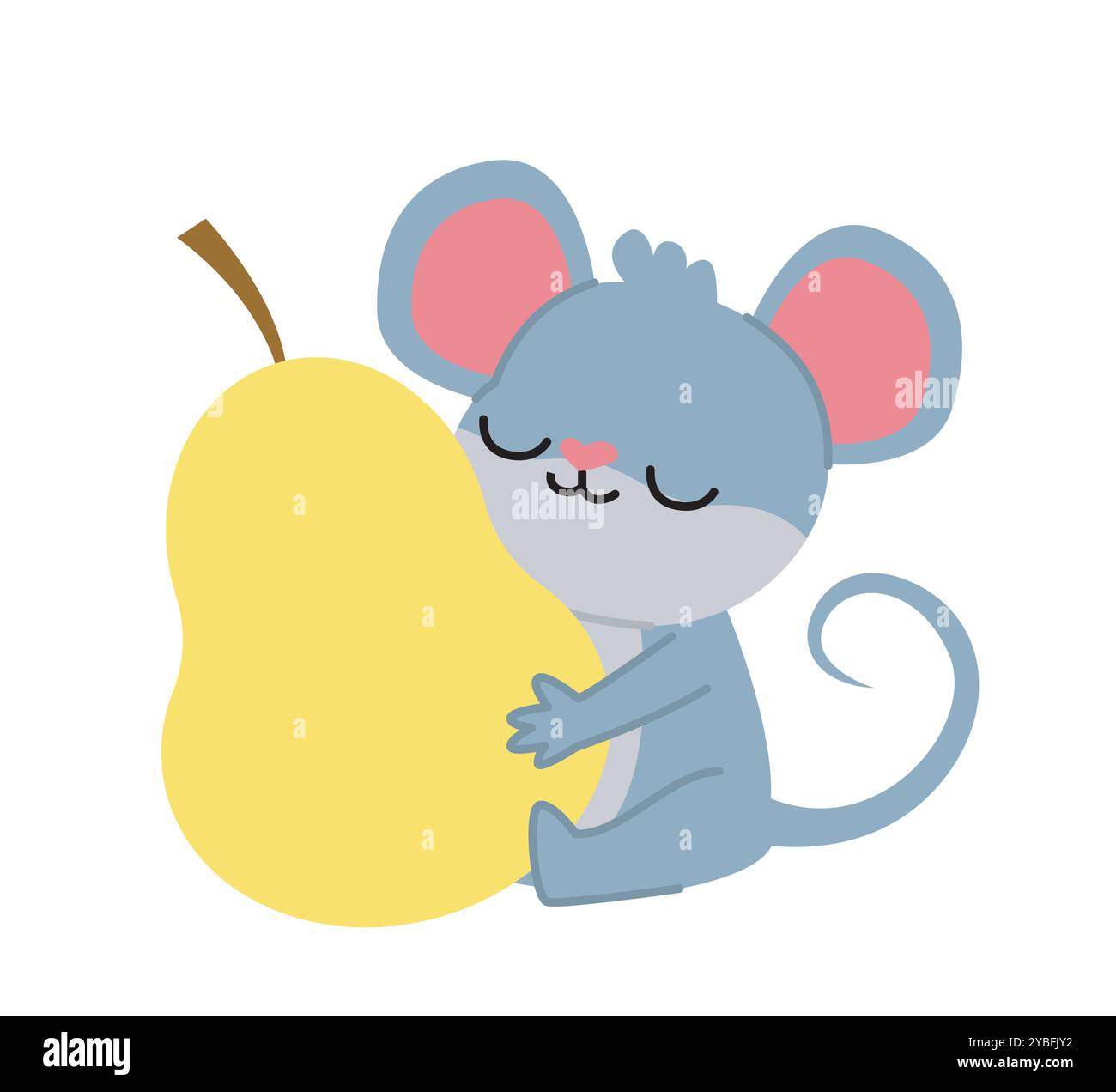 Mouse with food. Cute rodent sitting with yellow pear. Grey rodent with ...