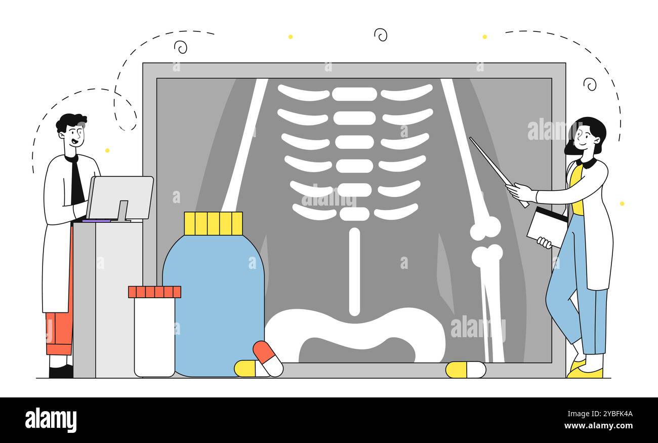 Doctors with Xray of ribs. Man and woman in medical uniforms near ...