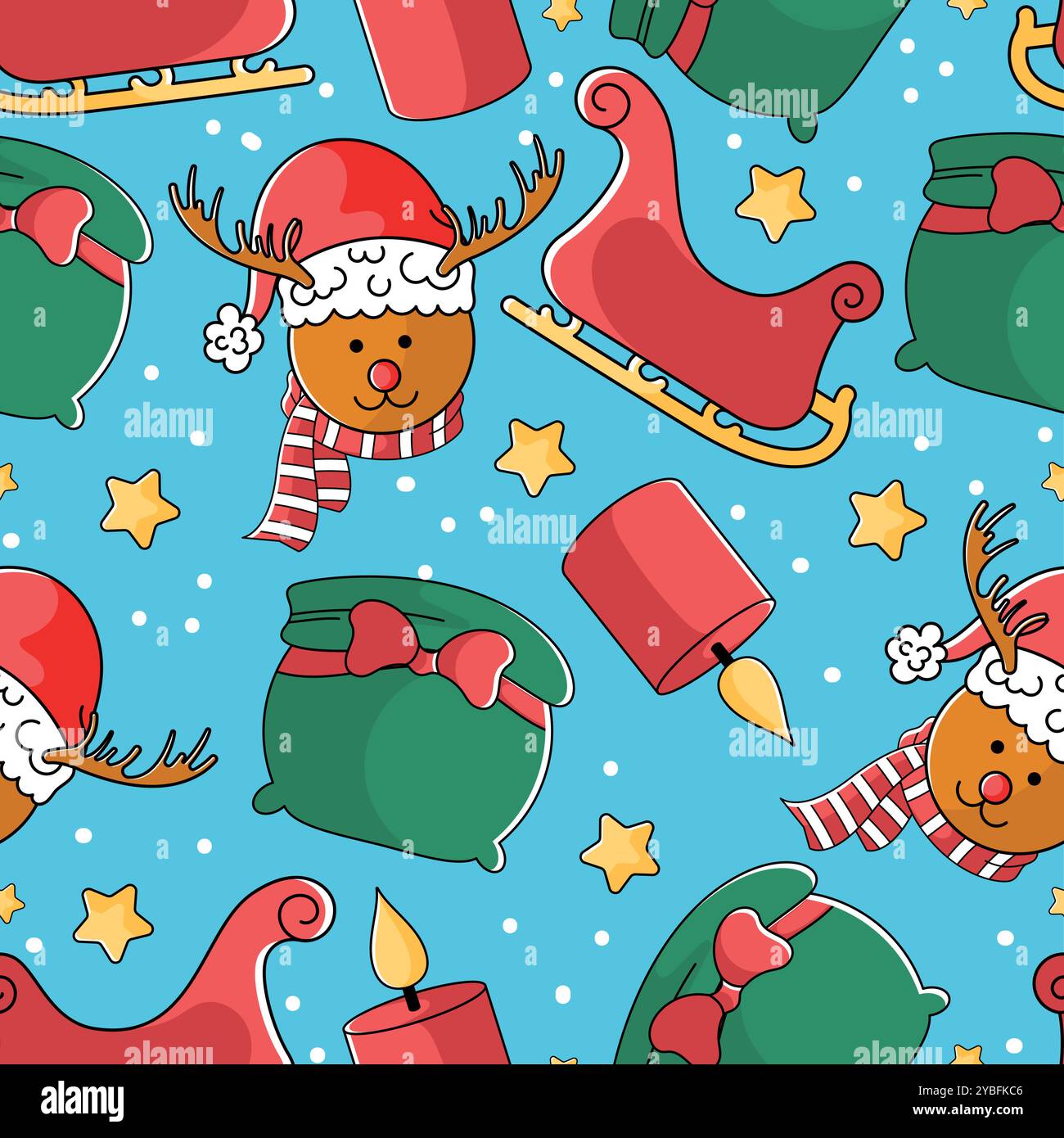 Christmas pattern with reindeer, sleigh, and festive decorations ...