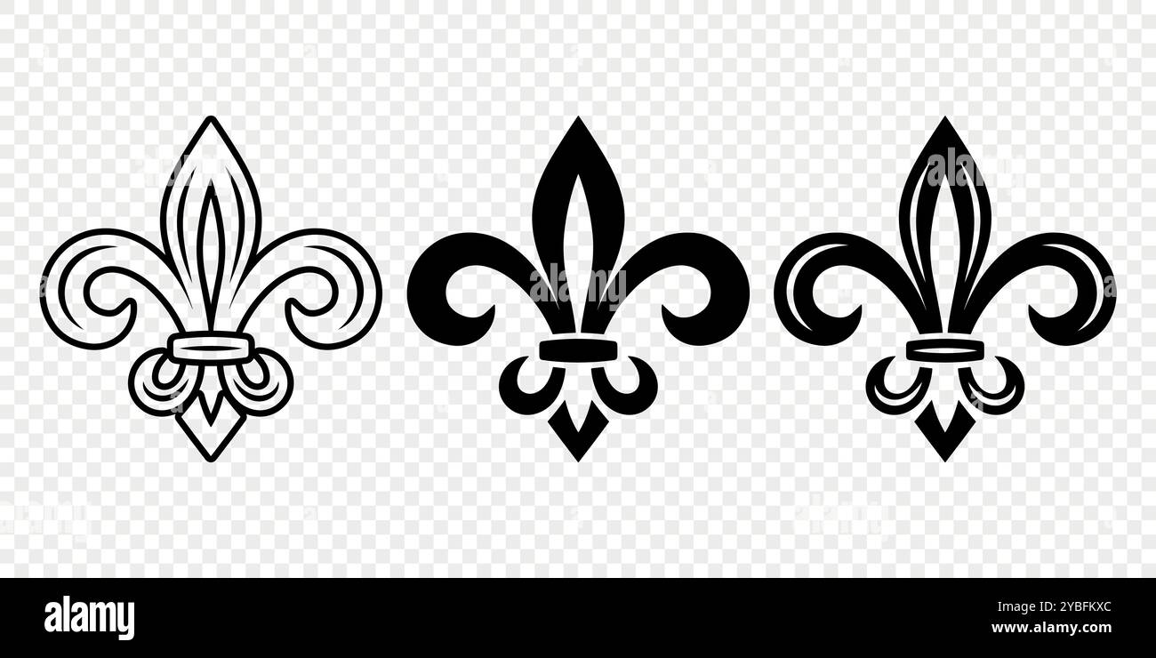 Vector Vintage White and Black Fleur De Lis Icon Set Isolated. Heraldic ...