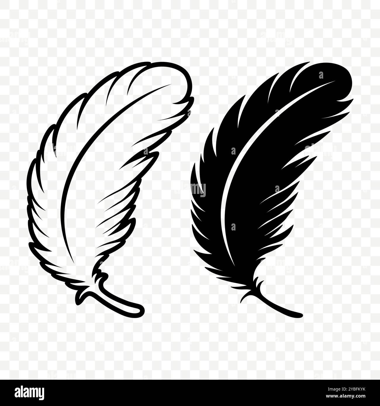 Vector Black and White Fluffy Feather Logo Icons. Silhouette Feather ...
