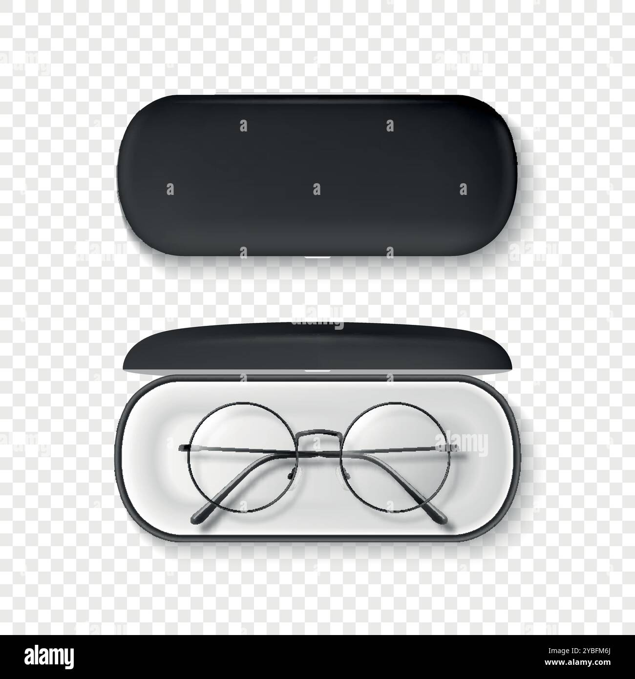Vector 3D Realistic Round Frame Glasses and Case Set. Black Sunglasses ...