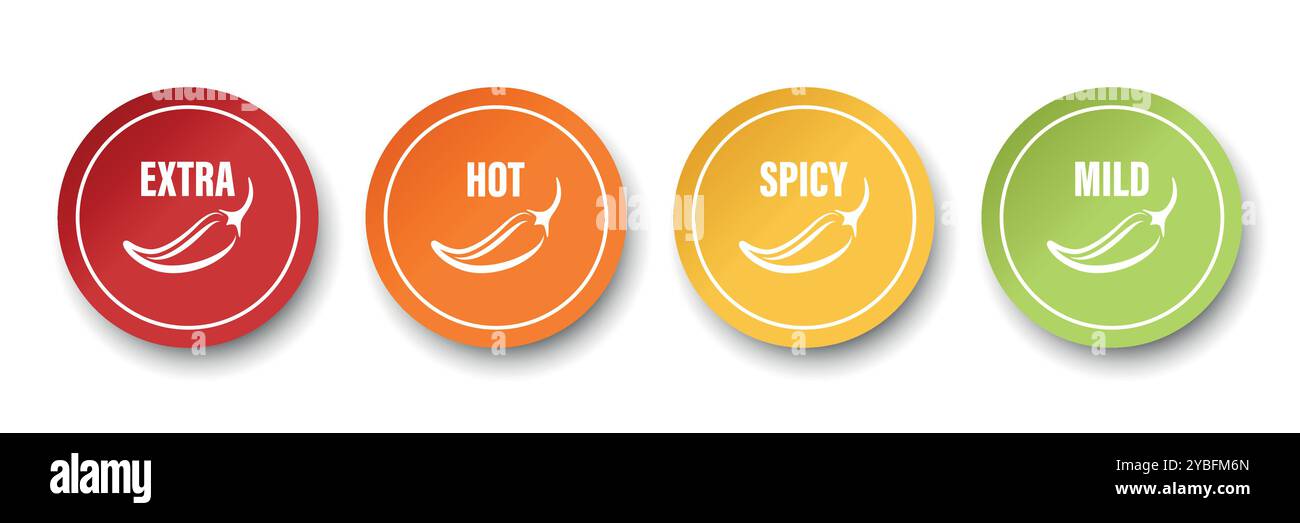 Realistic Vector Round Stickers with Spicy Chili Pepper Icon, Food ...
