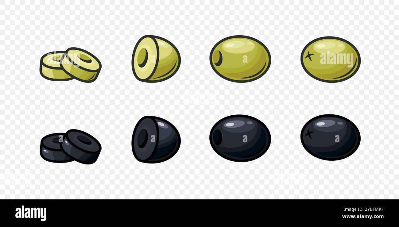 Flat Vector Green and Black Olives Outline Set. Hand-Drawn Olive Tree ...