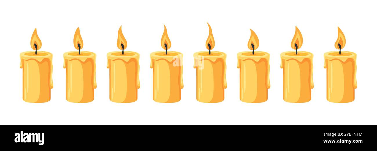 Flat Yellow Candle Icon Set. Steps of Burning Candle Fire Icons. Moving ...