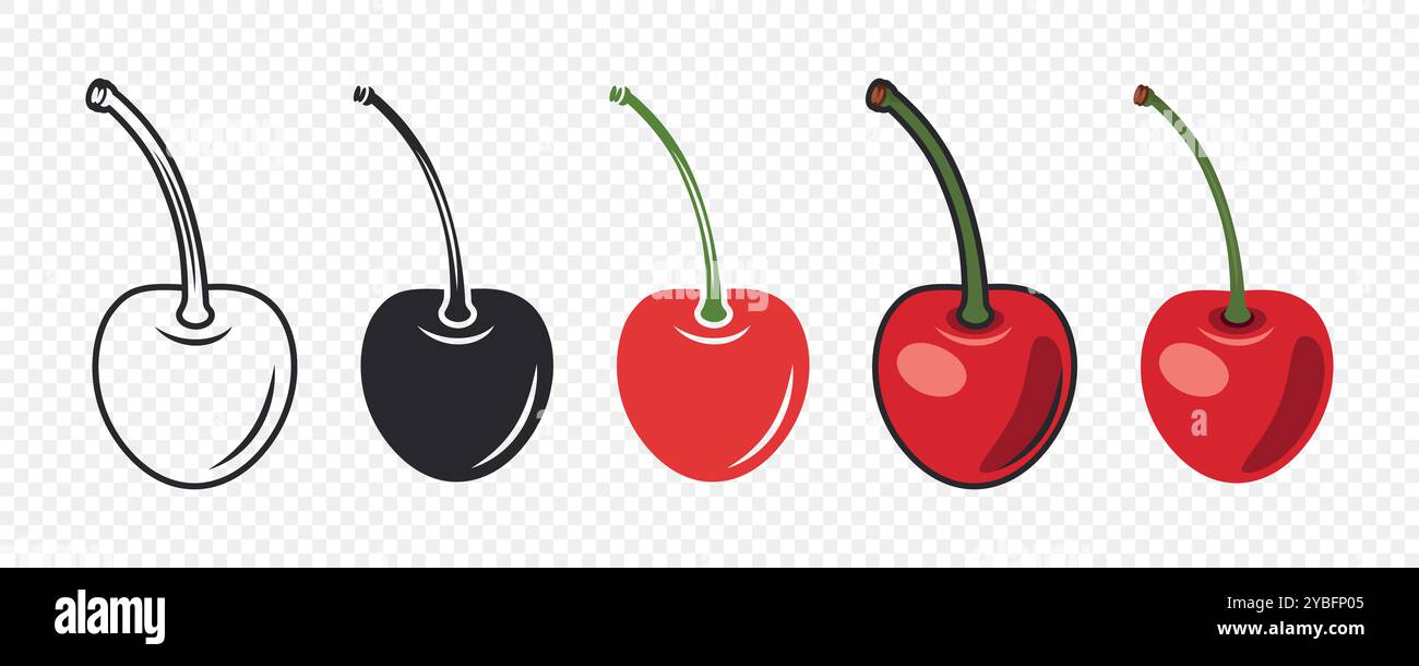 Adorable Cherry Icon Set. Cute Cherries for Valentine s Day, Love ...