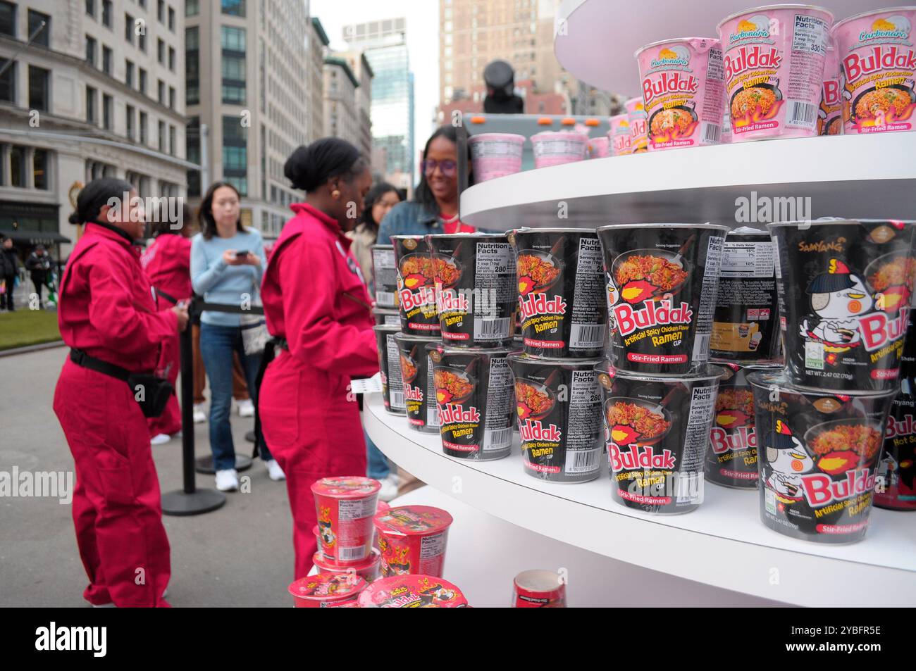 Buldak products are seen at a Buldak Korean ramen noodles and sauce ...