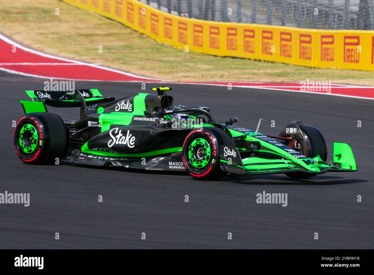 Austin, USA. 18 Oct, 2024. Guanyu Zhou of China driving the (24) Stake F1 Team Kick Sauber C44 ...