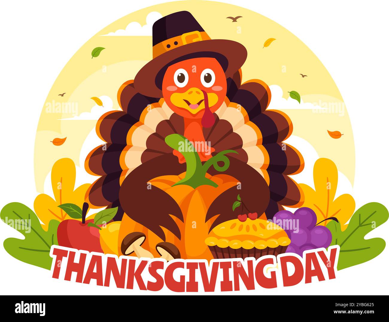 Happy Thanksgiving Day Vector Illustration with Turkey, Pumpkins ...