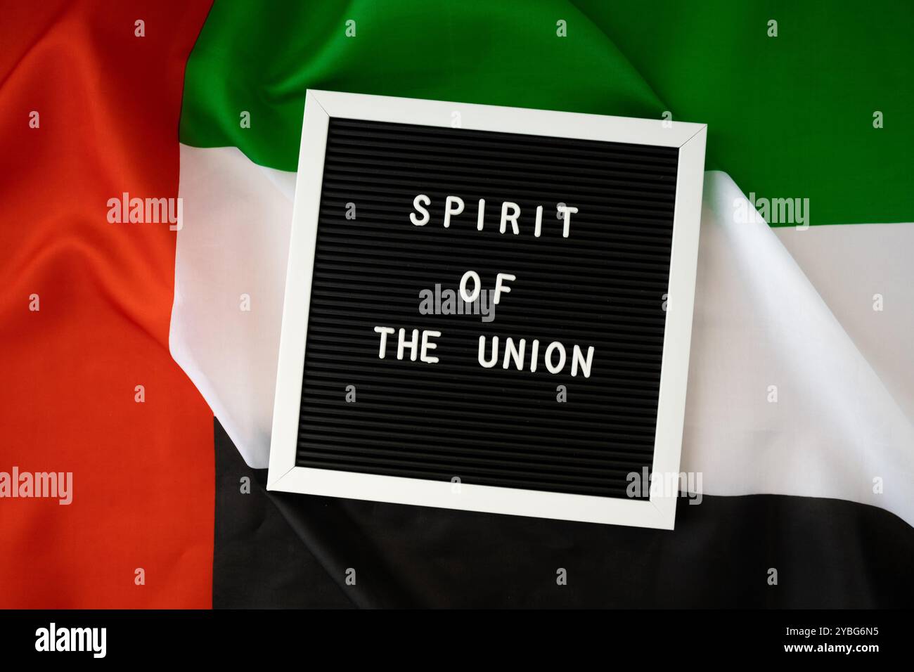 SPIRIT OF THE UNION text frame on United Arab Emirates waving flag made ...