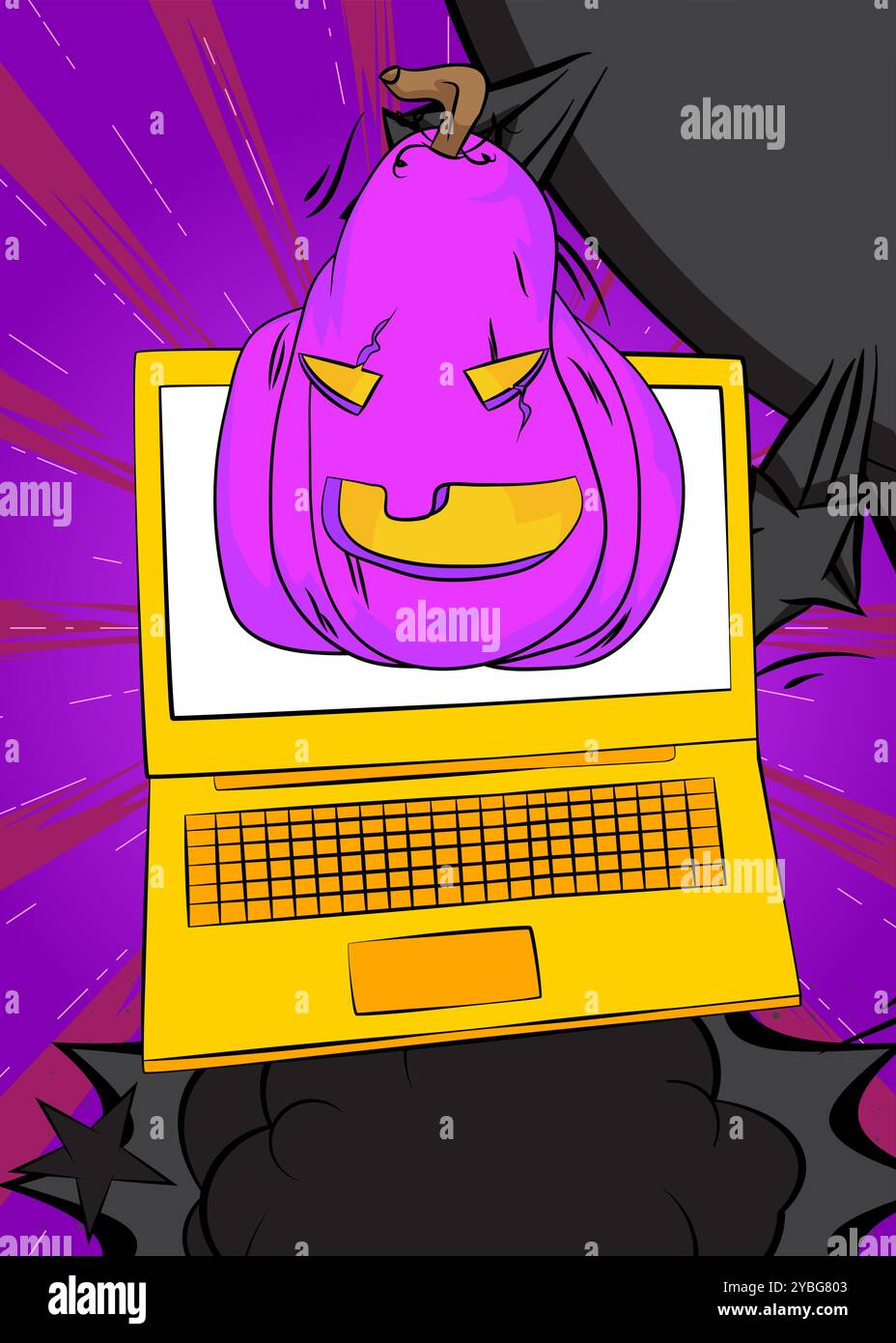 Cartoon Laptop, comic book Notebook with Halloween Jack O' Lantern ...