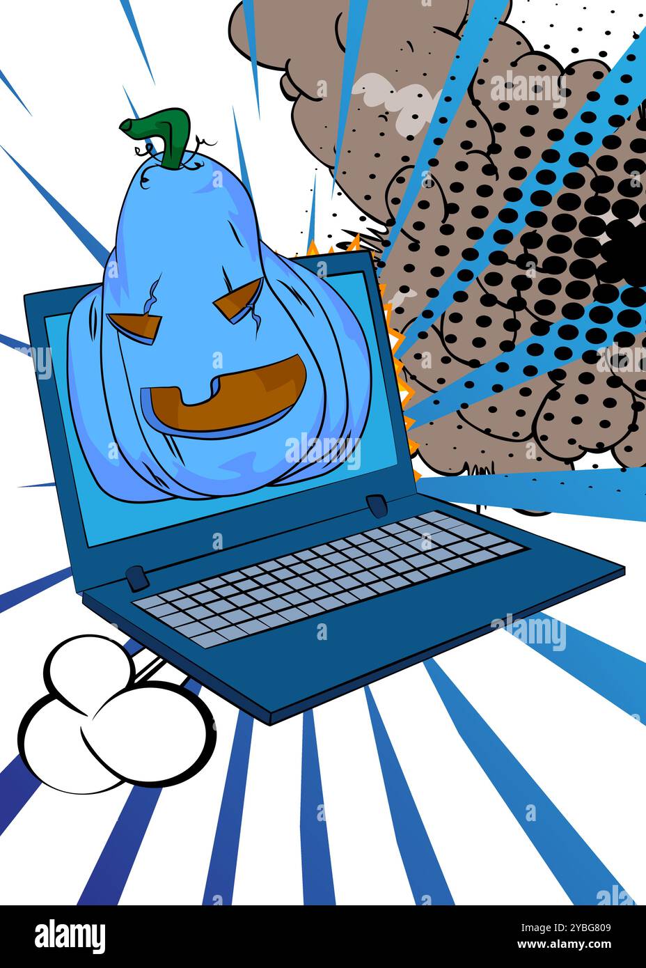 Cartoon Laptop, comic book Notebook with Halloween Jack O' Lantern ...