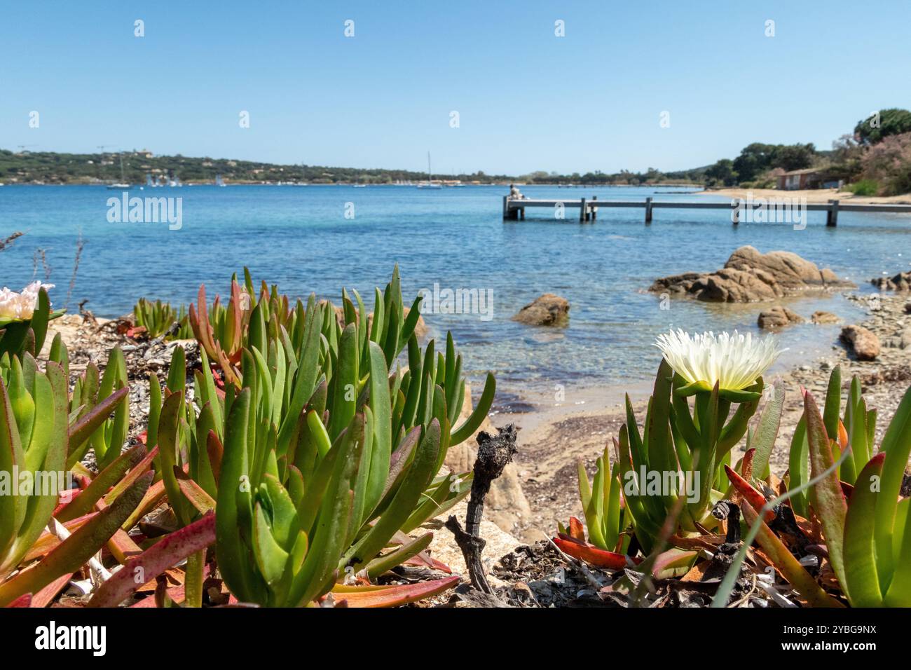 Paressouso beach wooden pontoon, in Canebiers Bay, in Saint-Tropez, in ...