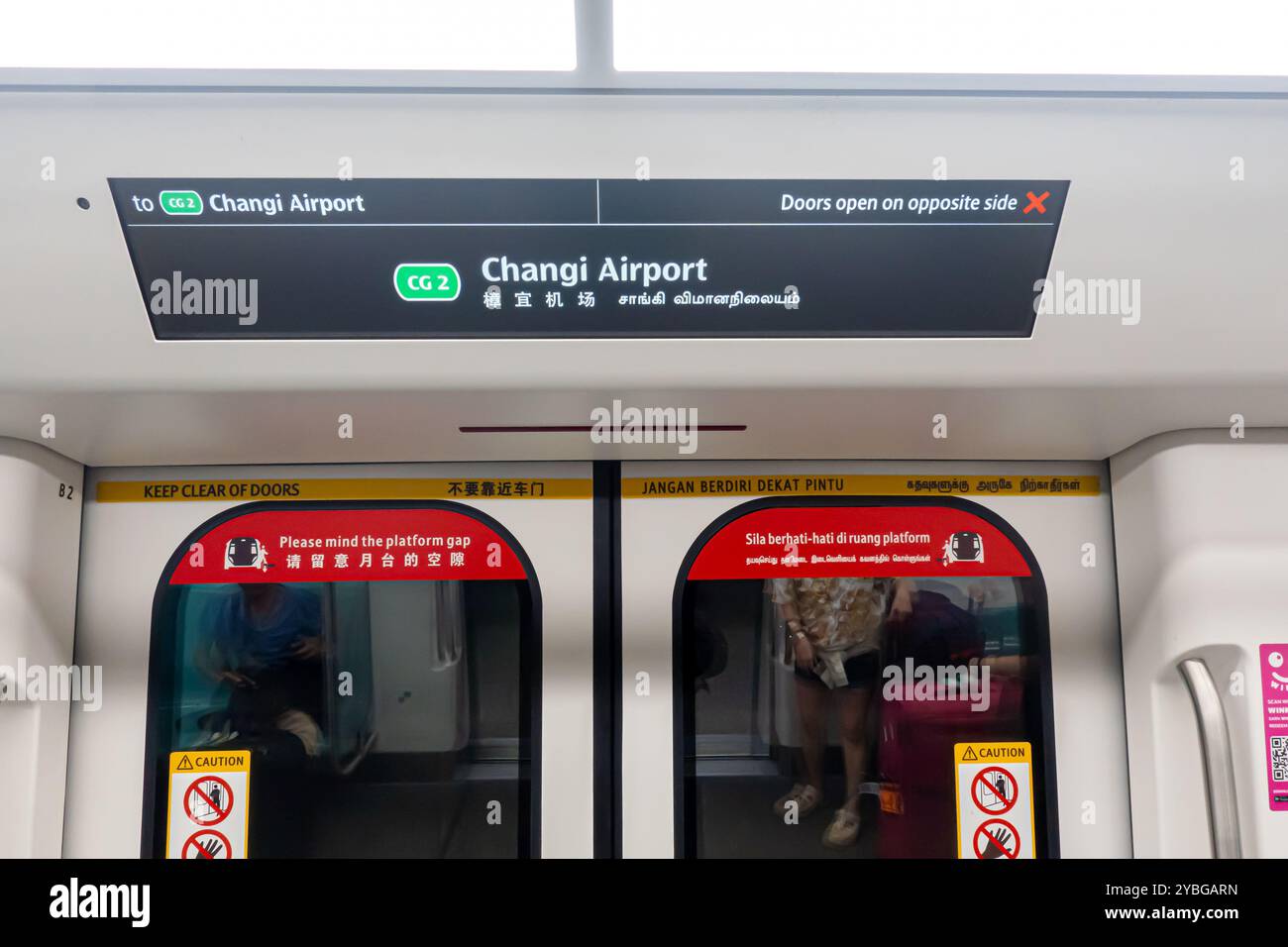Changi Airport train station sign inside the train, Singapore metro ...