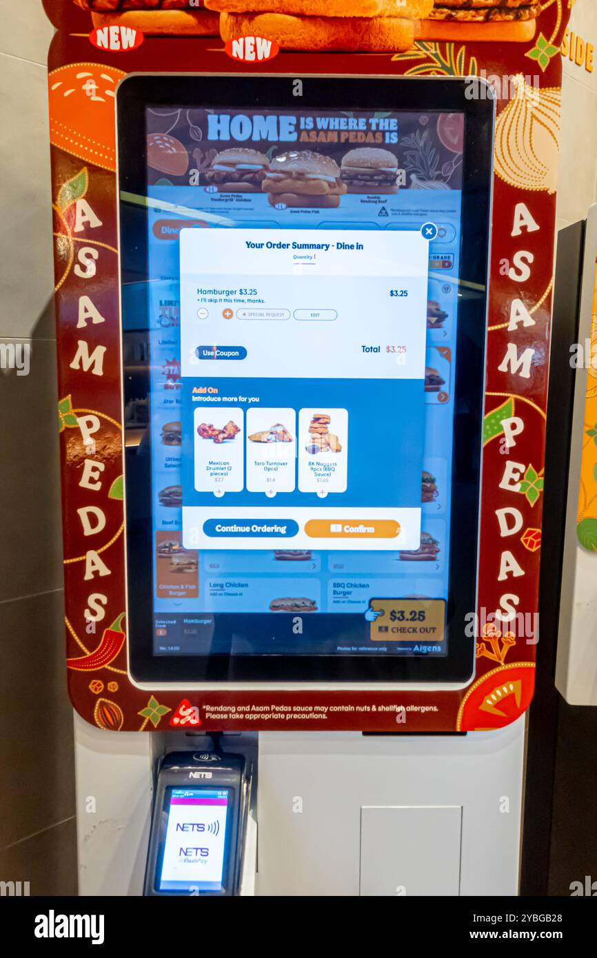 Order summary on the screen / touchscreen in Burger King cafe, Tiong ...